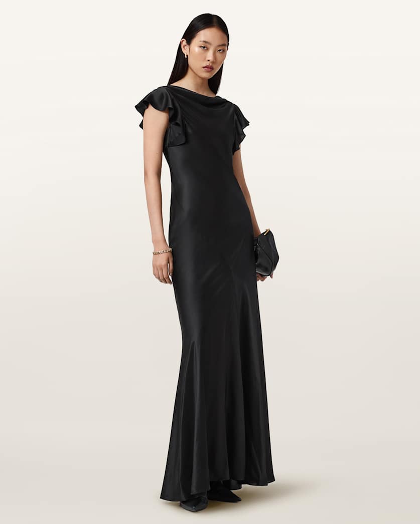 Flora Maxi Dress Black | ALLSAINTS